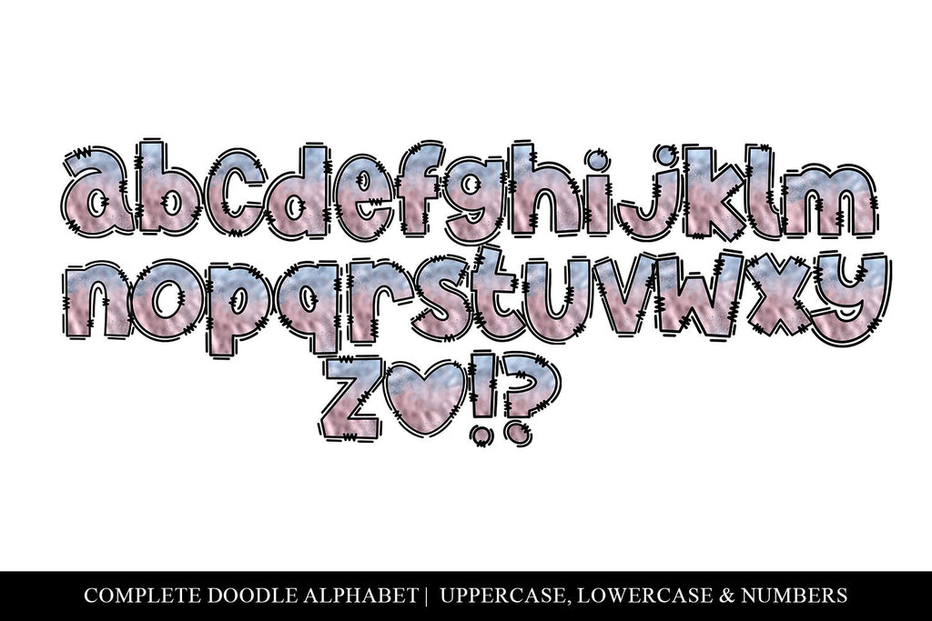 Pink & Blue Glitter Doodle Letters Png - So Fontsy