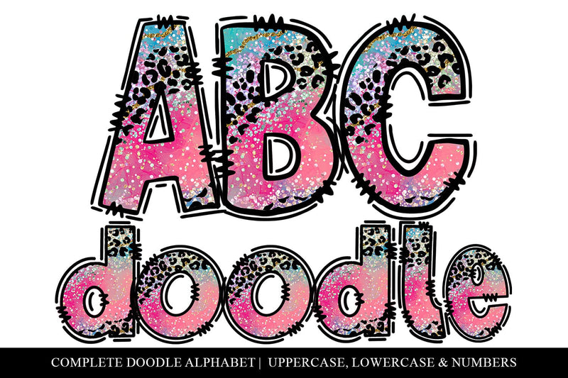 Pink Cheetah Agate Glitter Doodle Letters Alphabet Set - So Fontsy