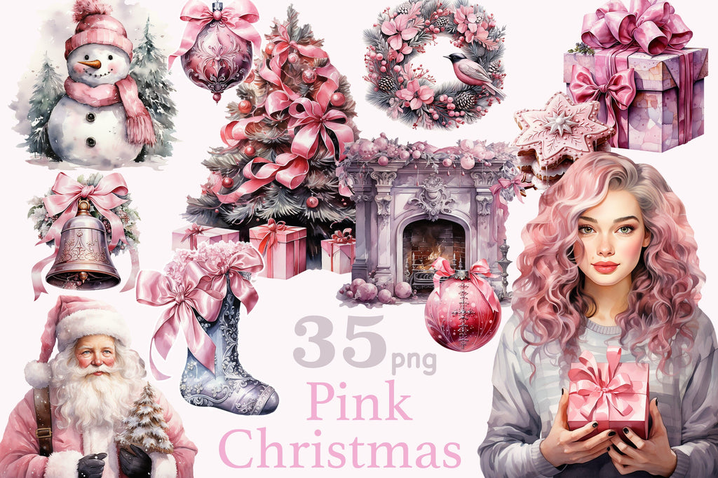 Pink Christmas Clipart Set | Fashion Girl Illustration PNG - So Fontsy