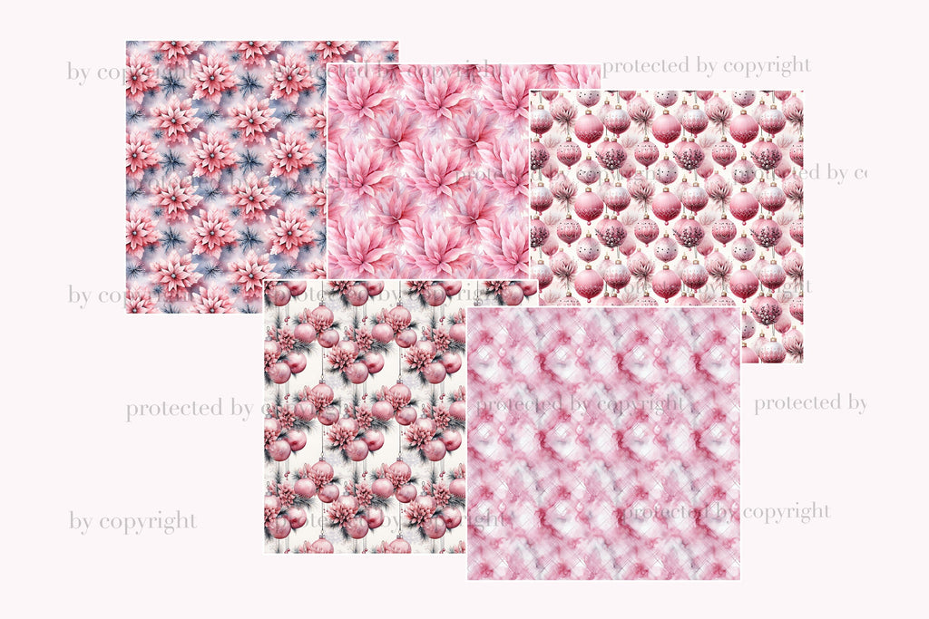 Pink Christmas Digital Paper | Xmas Seamless Pattern Bundle - So Fontsy