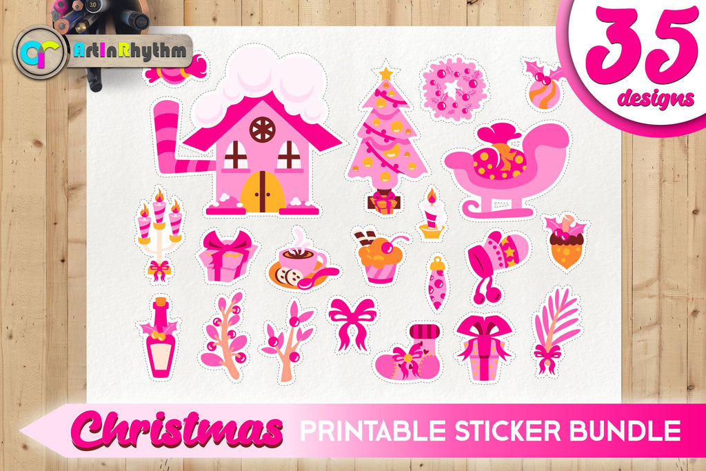 Pink Christmas Sticker Bundle / Printable PNG Clipart - So Fontsy