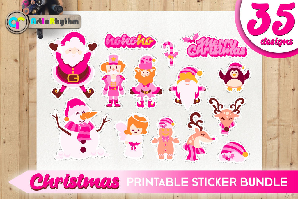 Pink Christmas Sticker Bundle / Printable PNG Clipart - So Fontsy