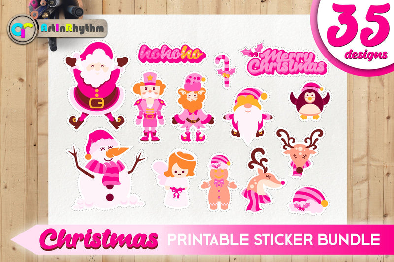 Pink Christmas Sticker Bundle / Printable PNG Clipart - So Fontsy