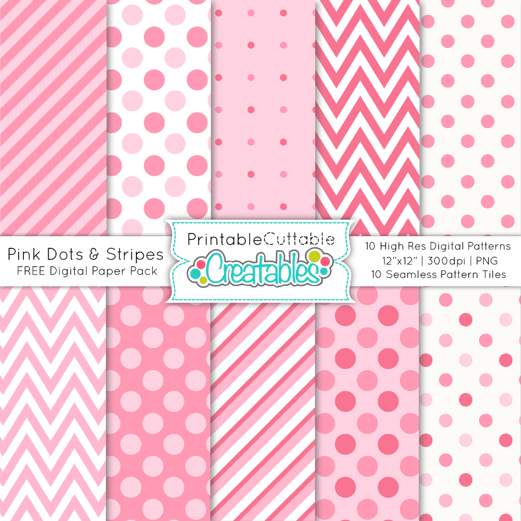 Pink Dots and Stripes Digital Patterns Pack - So Fontsy