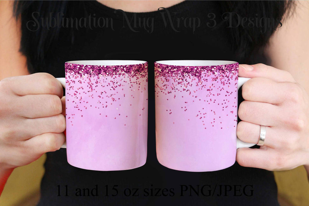Pink Glitter Sublimation Mug Wrap - So Fontsy