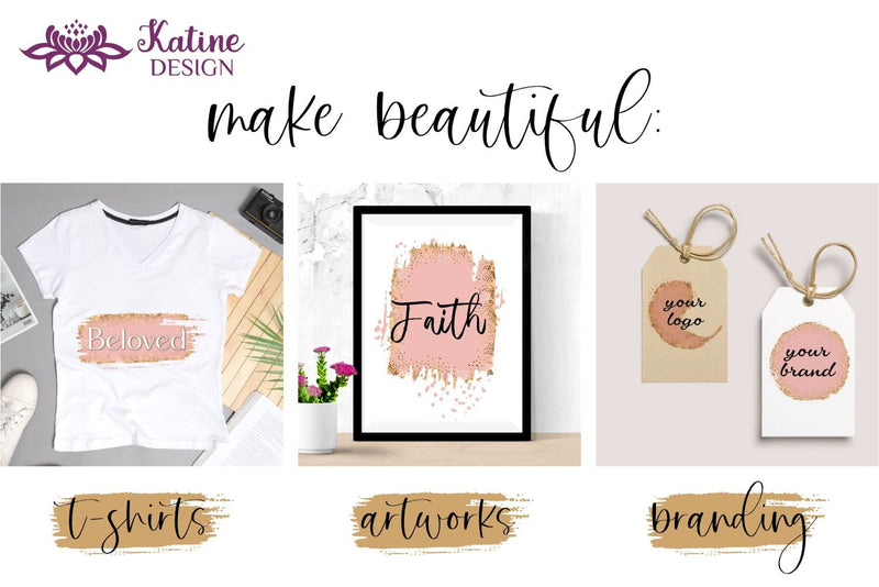 Pink Gold Brush Stroke PNG, Sublimation Background Bundle, Paint ...