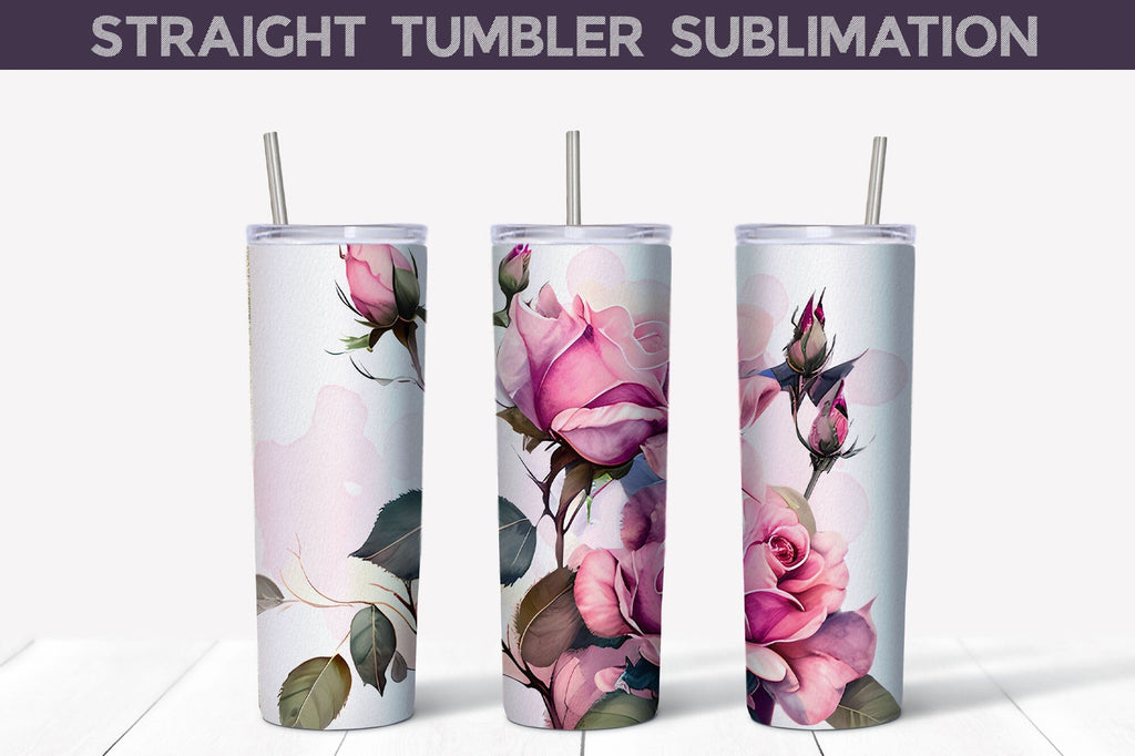 Pink Rose Tumbler Wrap | Roses Sublimation PNG - So Fontsy
