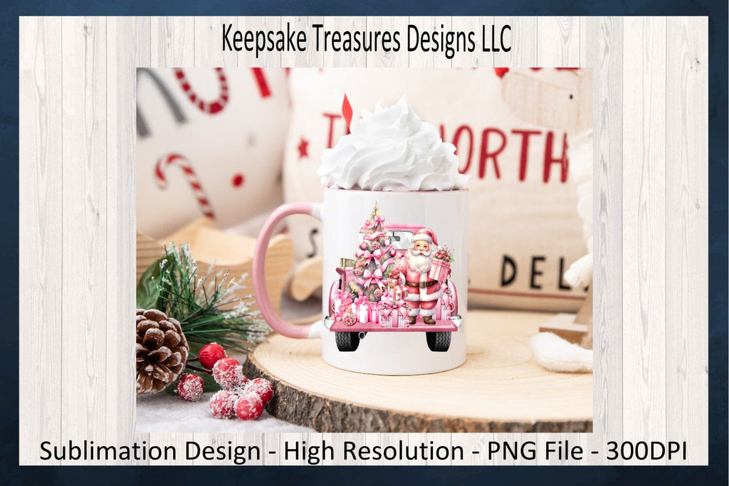 Pink Santa Christmas Tree Truck PNG, Vintage Santa Design, Holiday Sublimation, Instant Digital ...