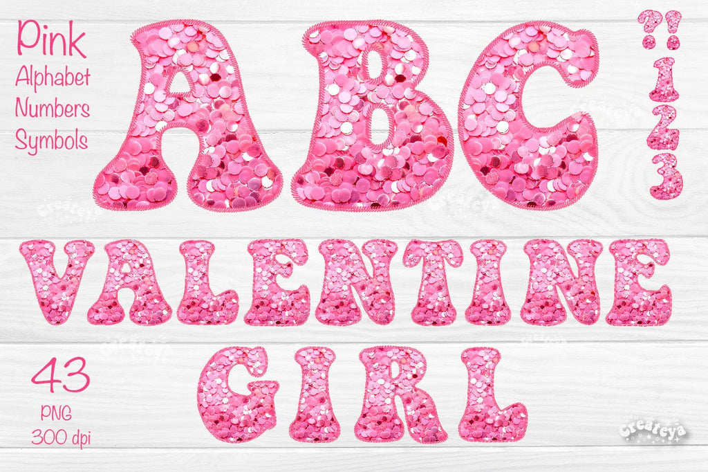Pink Valentine Alphabet PNG Glitter Letters Numbers Symbols Girl ...