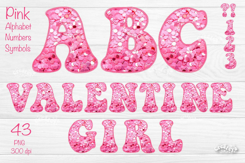 Pink Valentine Alphabet PNG Glitter Letters Numbers Symbols Girl ...