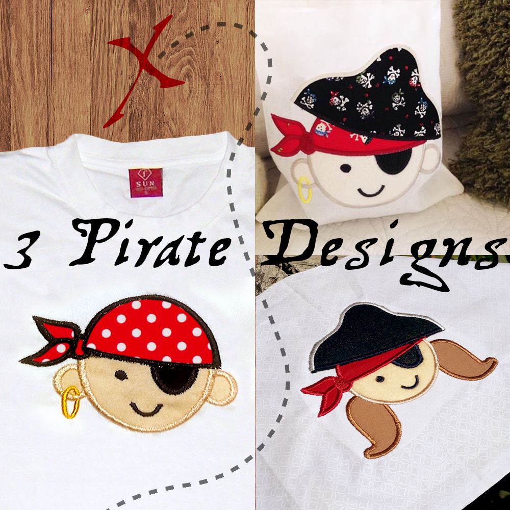 Pirate Kid Set Applique Embroidery - So Fontsy