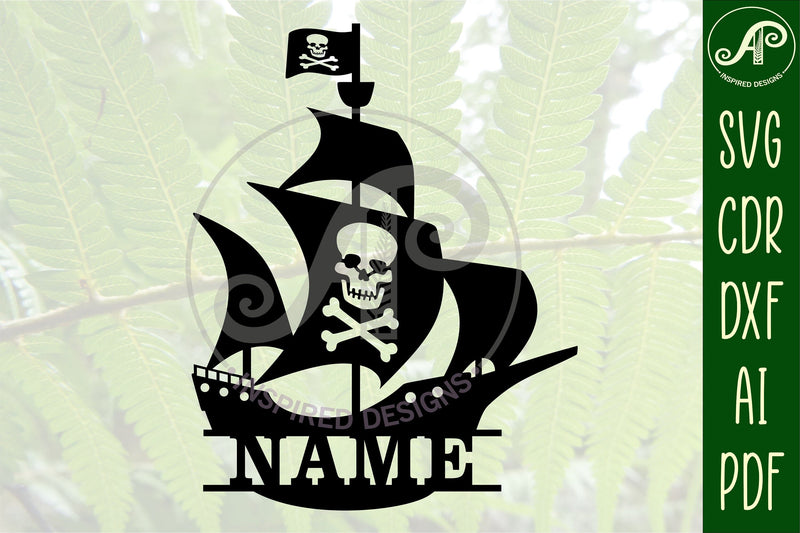 Pirate ship theme Name sign svg laser cut template - So Fontsy