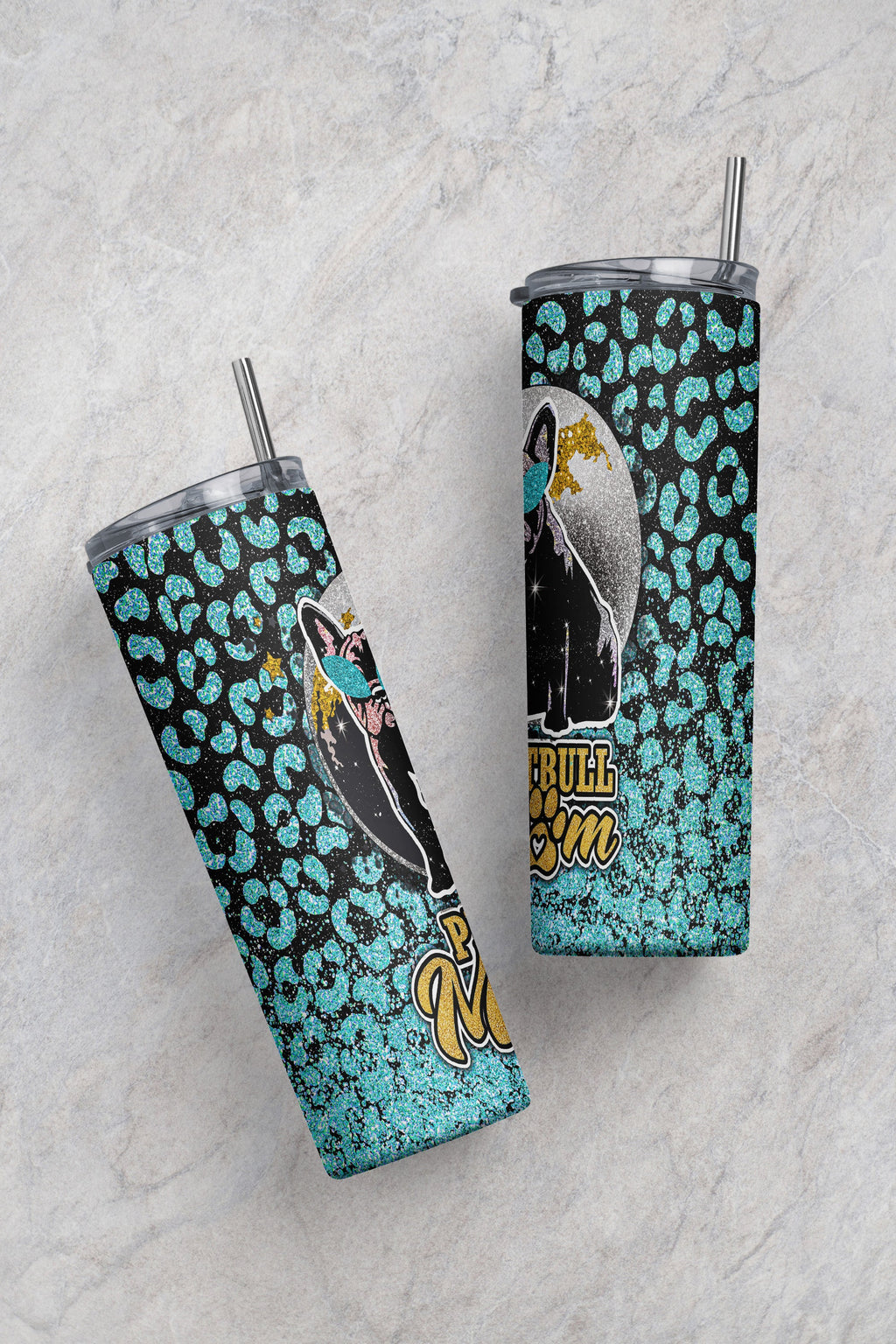 Pit Bull Mom - Digital 20oz Skinny Tumbler Wrap Milky Way Bully Blue ...