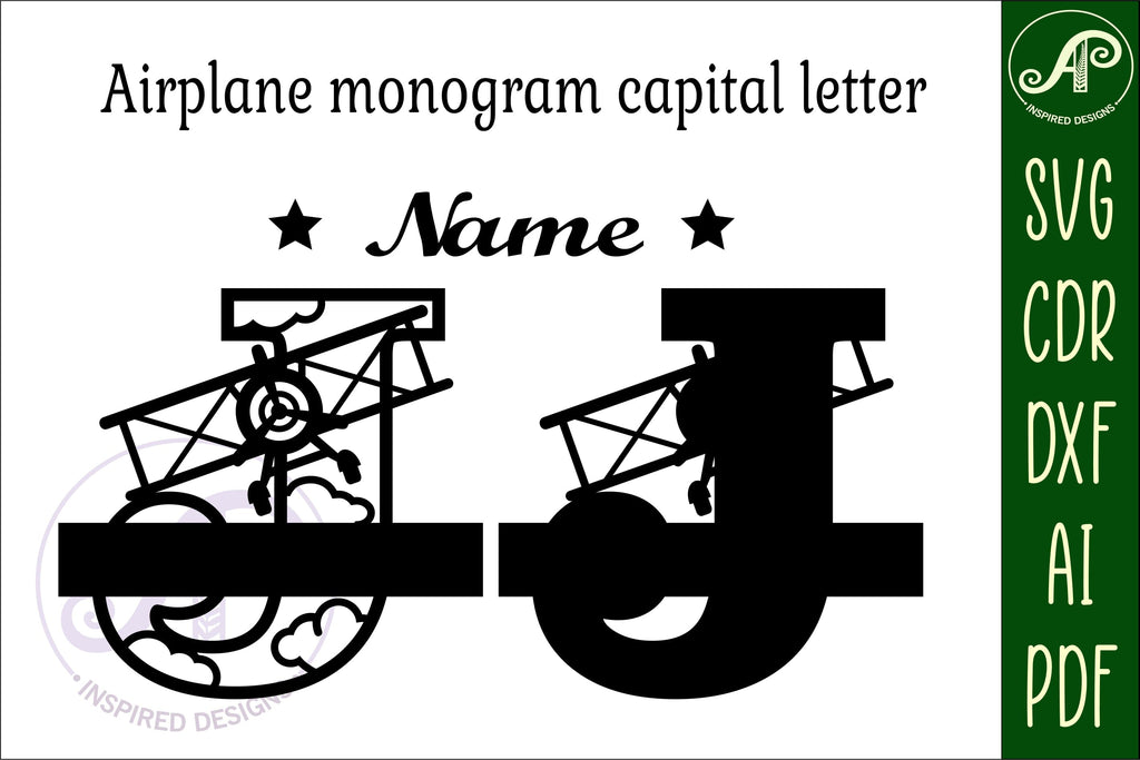 Plane Capital Monogram Letter J SVG Cut - So Fontsy