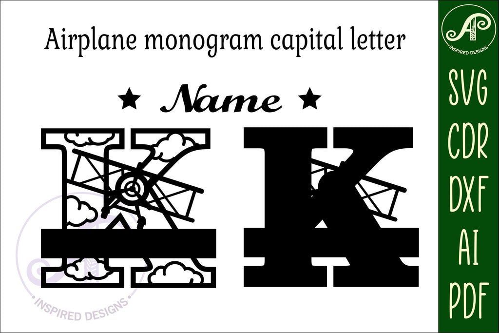 Plane Capital Monogram Letter K SVG Cut - So Fontsy