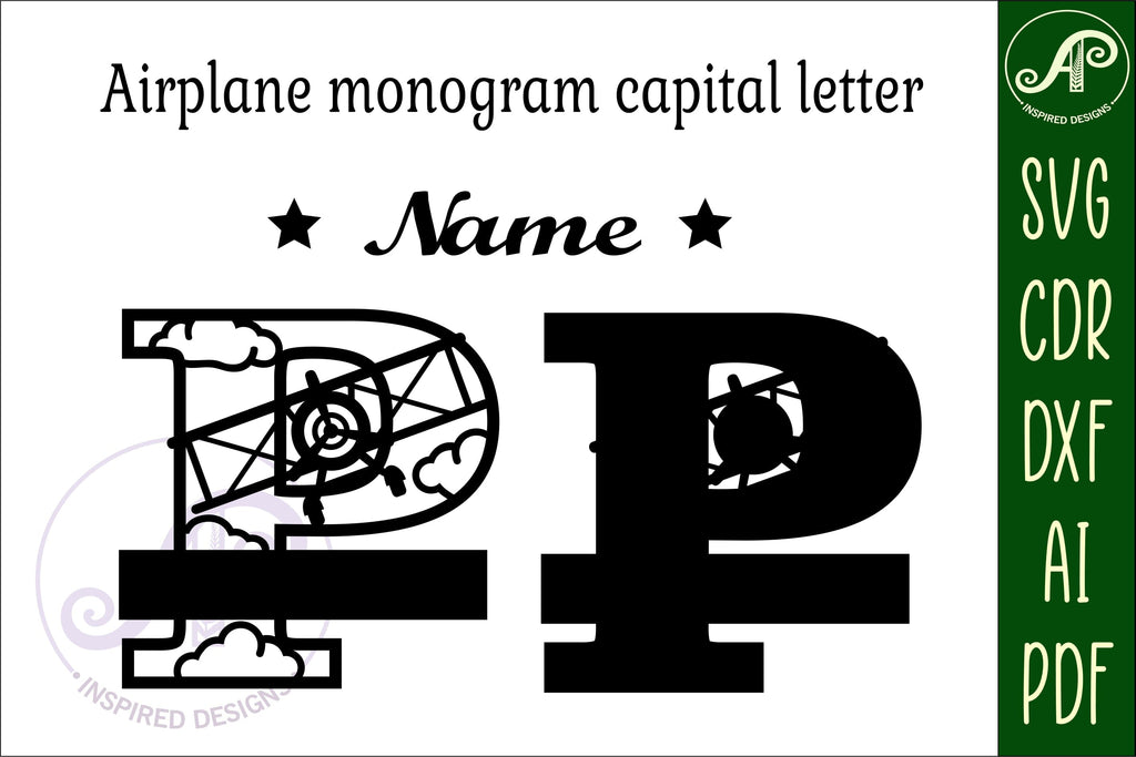 Plane Capital Monogram Letter P SVG Cut - So Fontsy