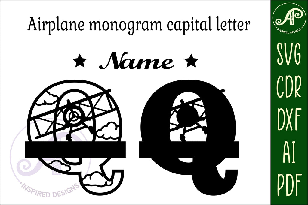 Plane Capital Monogram Letter Q SVG Cut - So Fontsy