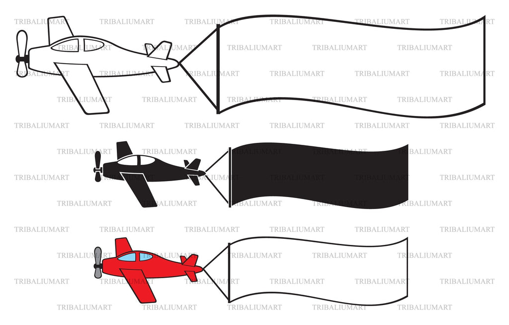 Plane with the banner. Cut files for Cricut. Clip Art silhouette (eps ...
