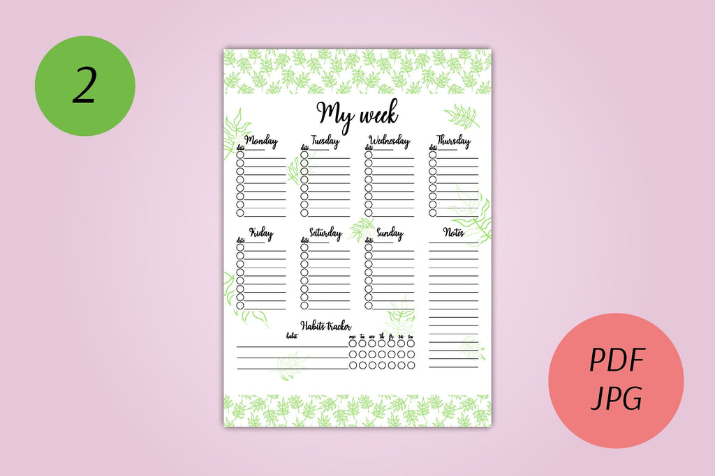 Planner Pages Set | A4 A5 Printable Templates | Leafy Design - So Fontsy