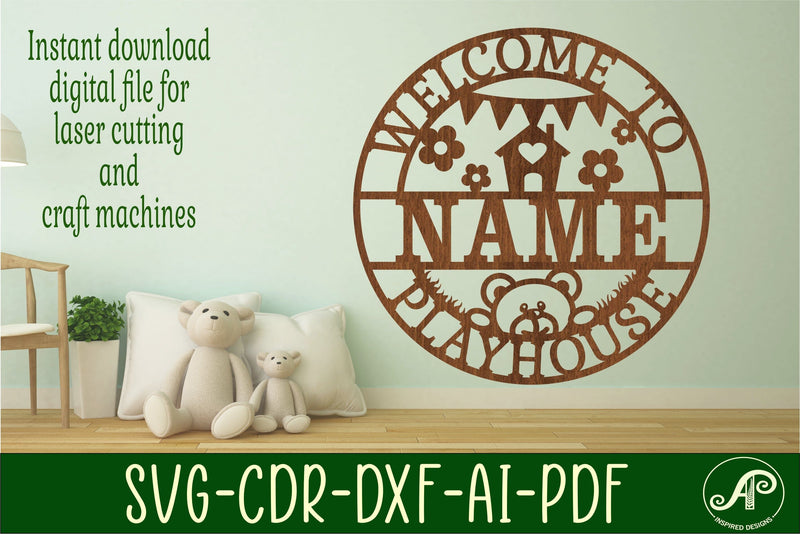 Playhouse Name sign svg laser cut template, door or wall - So Fontsy