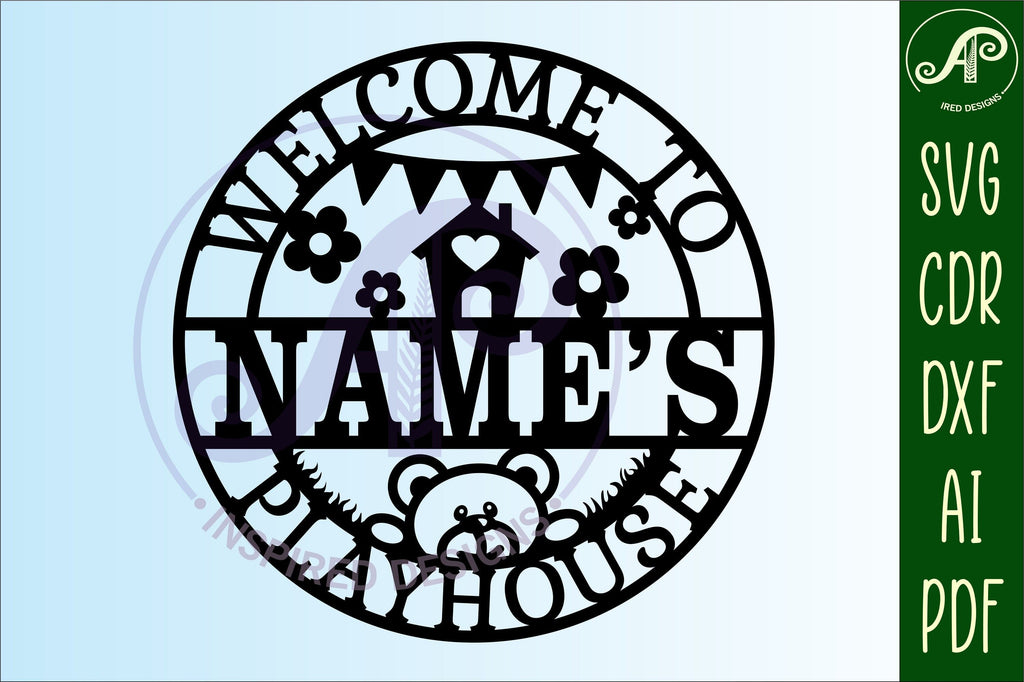 Playhouse Name sign svg laser cut template, door or wall - So Fontsy