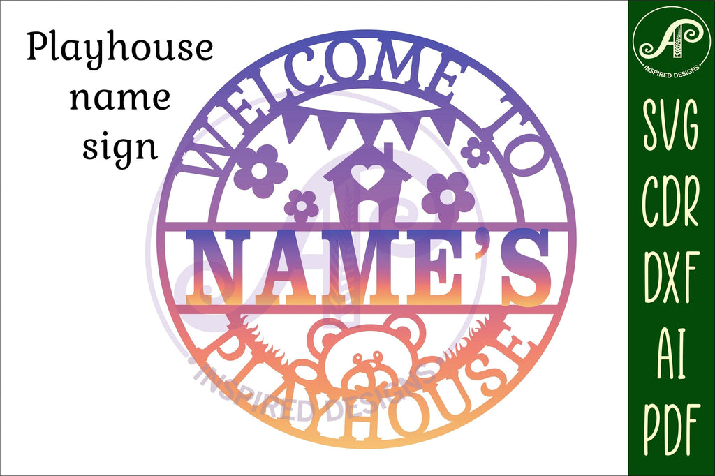 Playhouse Name sign svg laser cut template, door or wall - So Fontsy