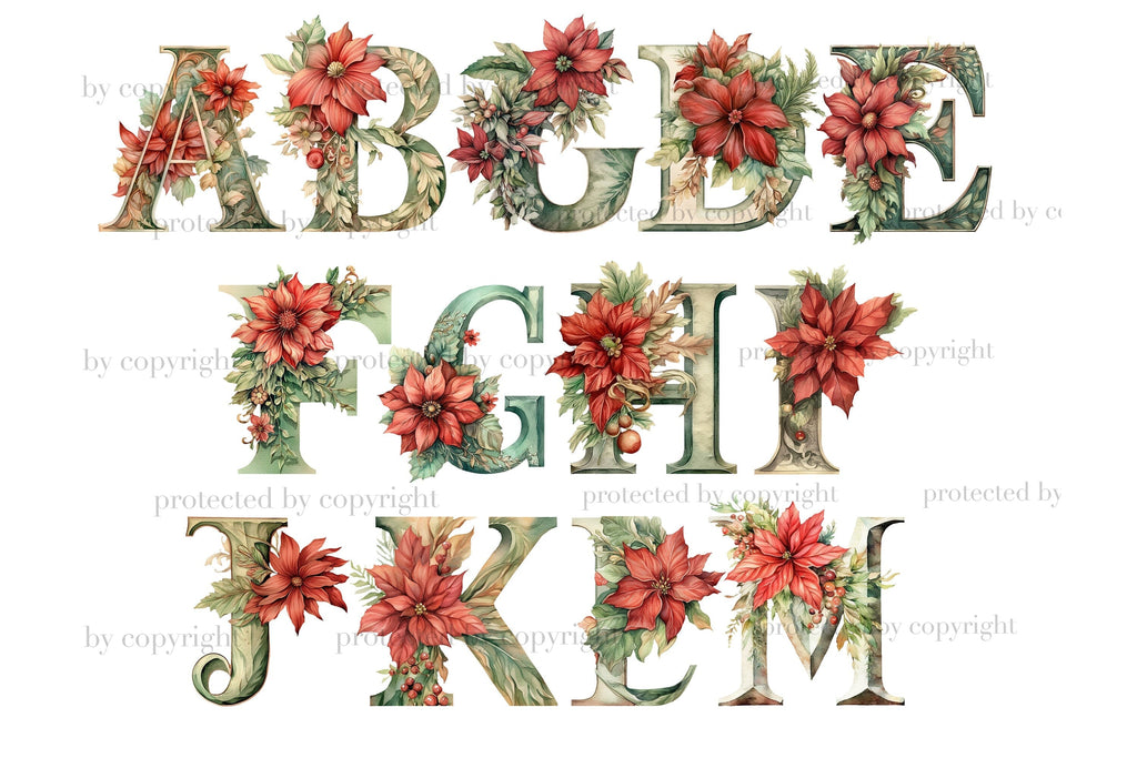 Poinsettia Alphabet | Christmas Invitation Bundle - So Fontsy