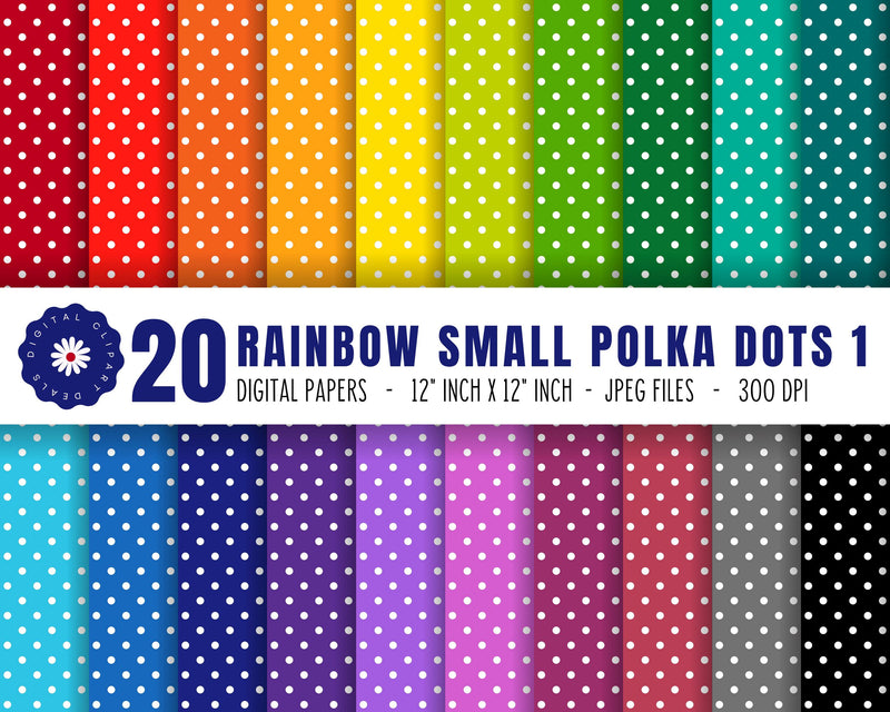 Polka Small Polka Dots Digital Papers Set 1 - Rainbow Polka Dots ...