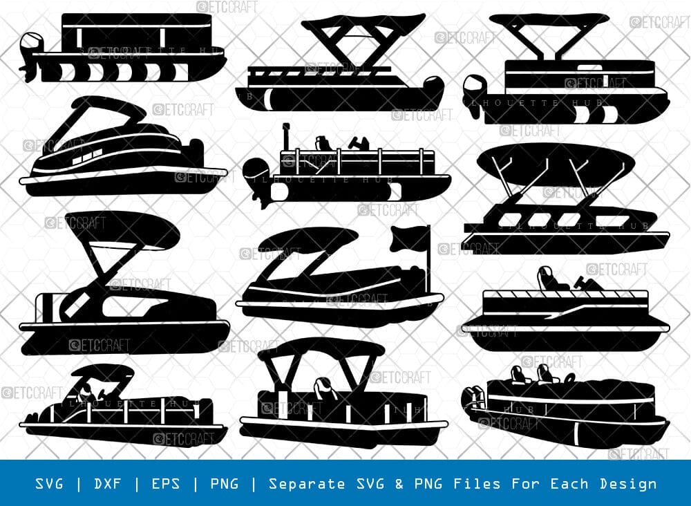Pontoon Boat Silhouette, Pontoon Boat SVG, Boat Svg, Water Vehicle Svg ...