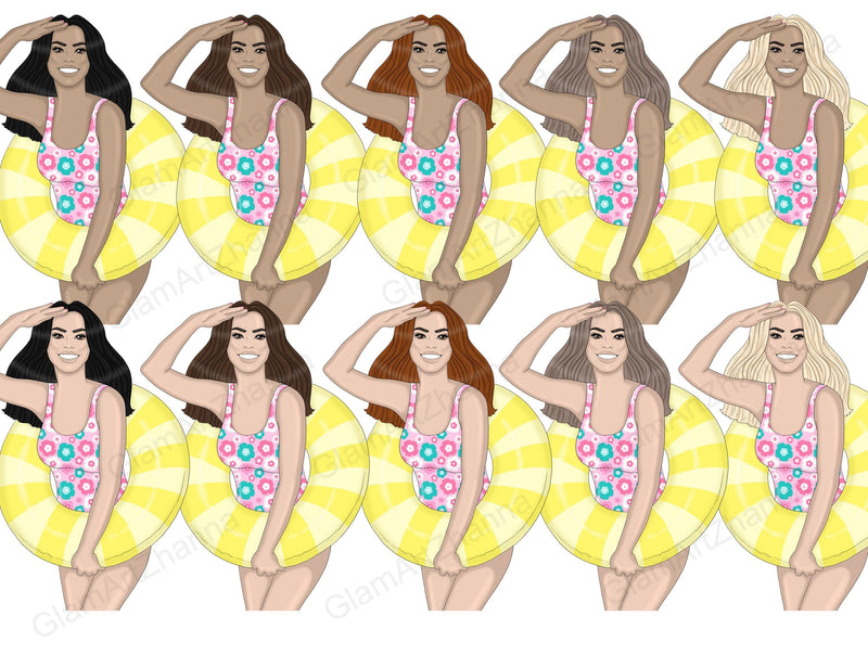 Pool Girl Clipart | Beach Woman Illustration - So Fontsy