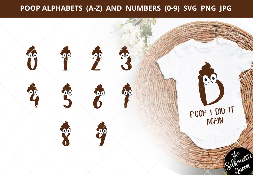 Poop alphabet a-z svg, poop number 0-9 svg, alphabet clipart, letters ...