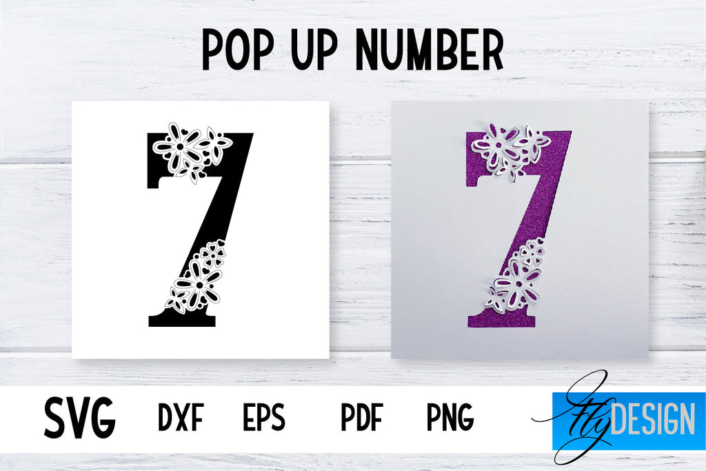 Pop Up Number Card SVG | 3d Card SVG | Floral Number Card - So Fontsy