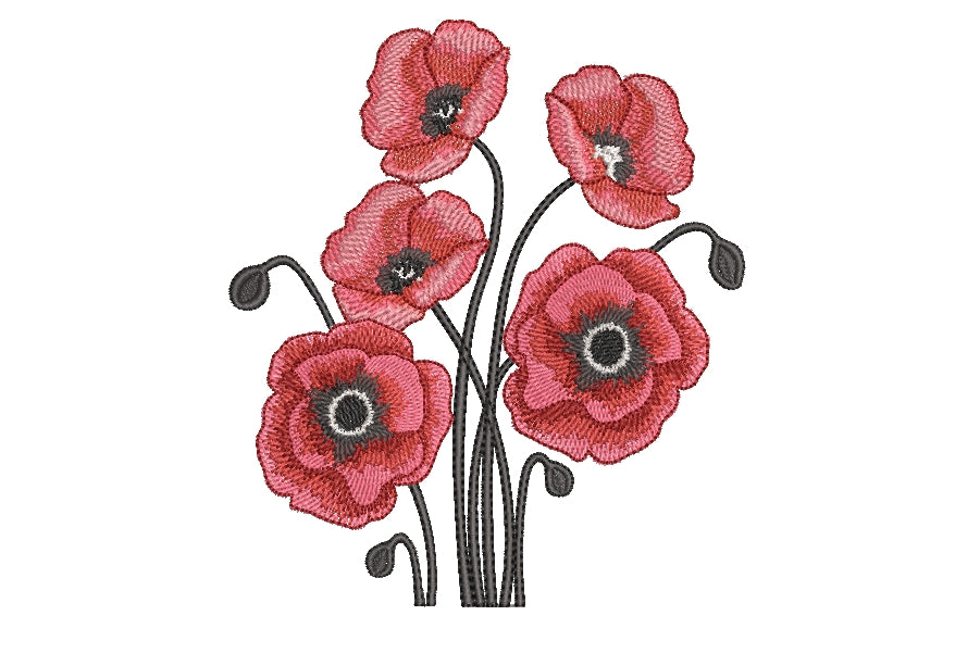 Poppies machine embroidery design, 4 sizes, instant download. - So Fontsy