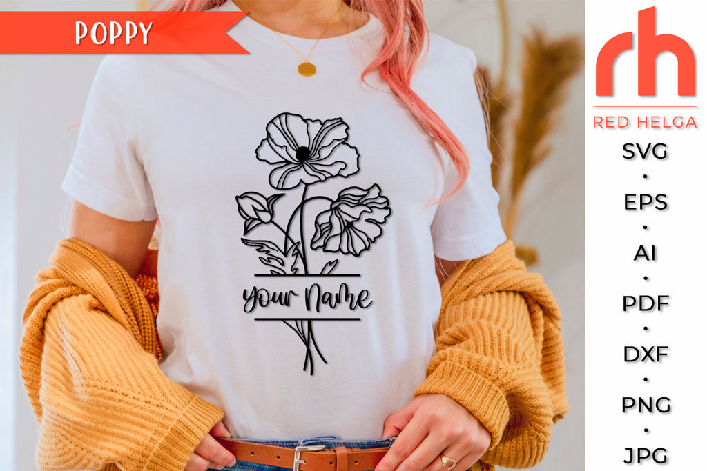 Poppy SVG - Split Monogram DXF - Floral Logo Cut File - So Fontsy