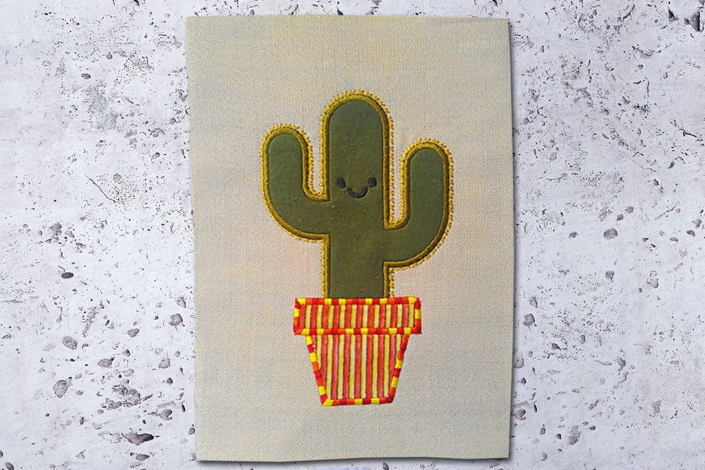 Potted Cactus Applique Embroidery Design - So Fontsy