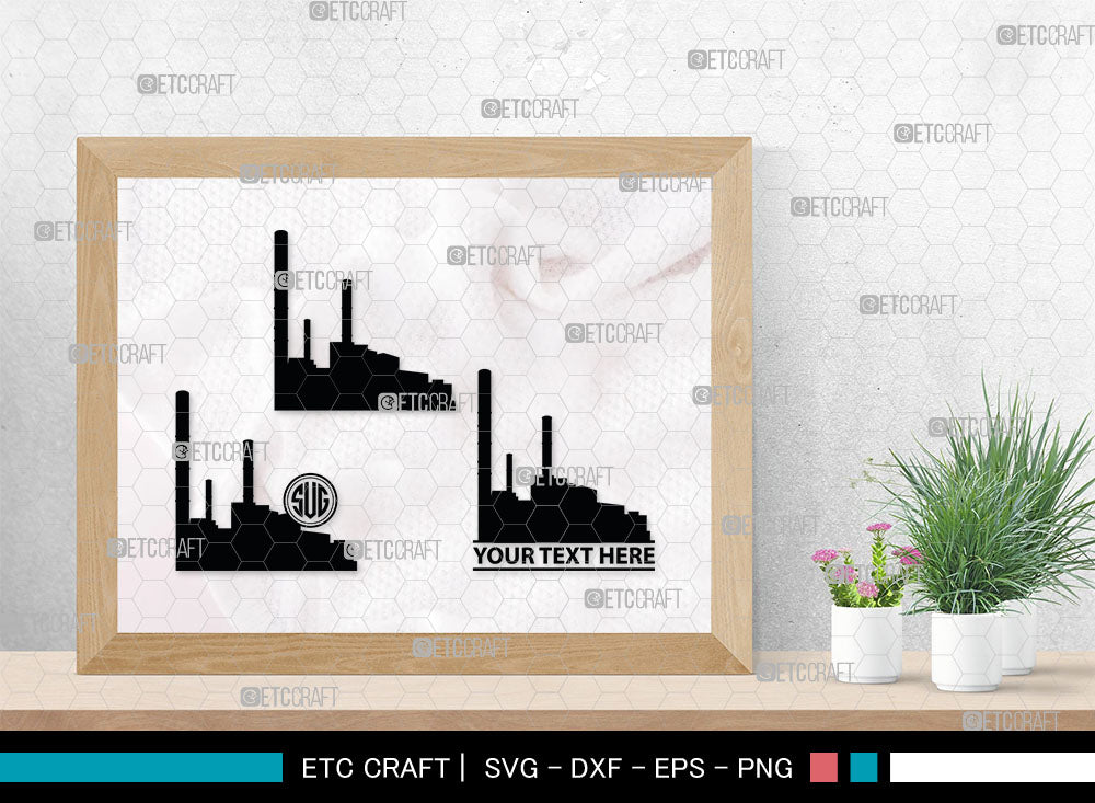 Power Plant Monogram, Coal Power Plant Silhouette SVG, Industry Smoke ...