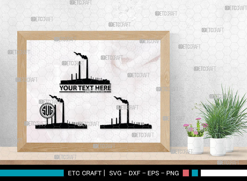Power Plant Monogram, Coal Power Plant Silhouette SVG, Industry Smoke ...