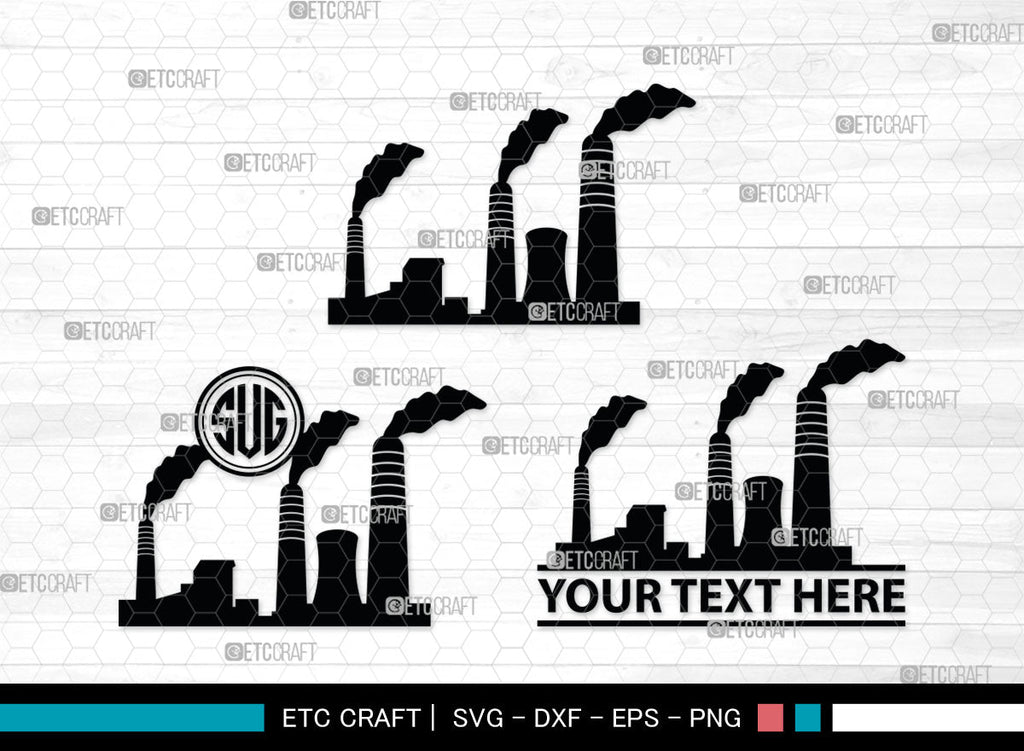 Power Plant Monogram, Coal Power Plant Silhouette SVG, Industry Smoke ...