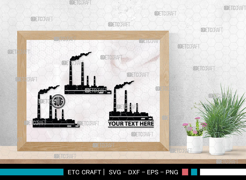 Power Plant Monogram, Coal Power Plant Silhouette SVG, Industry Smoke ...