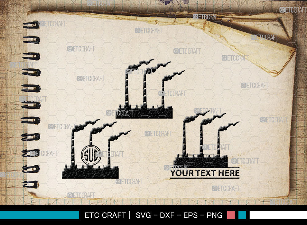 Power Plant Monogram, Coal Power Plant Silhouette SVG, Industry Smoke ...