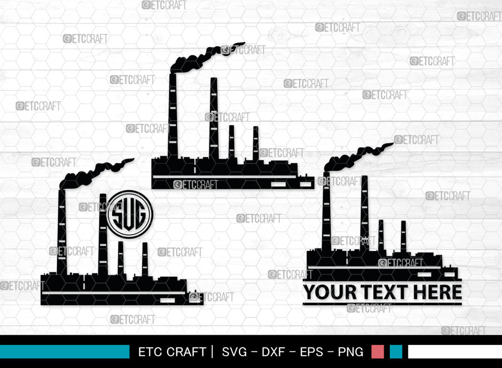 Power Plant Monogram, Coal Power Plant Silhouette SVG, Industry Smoke ...