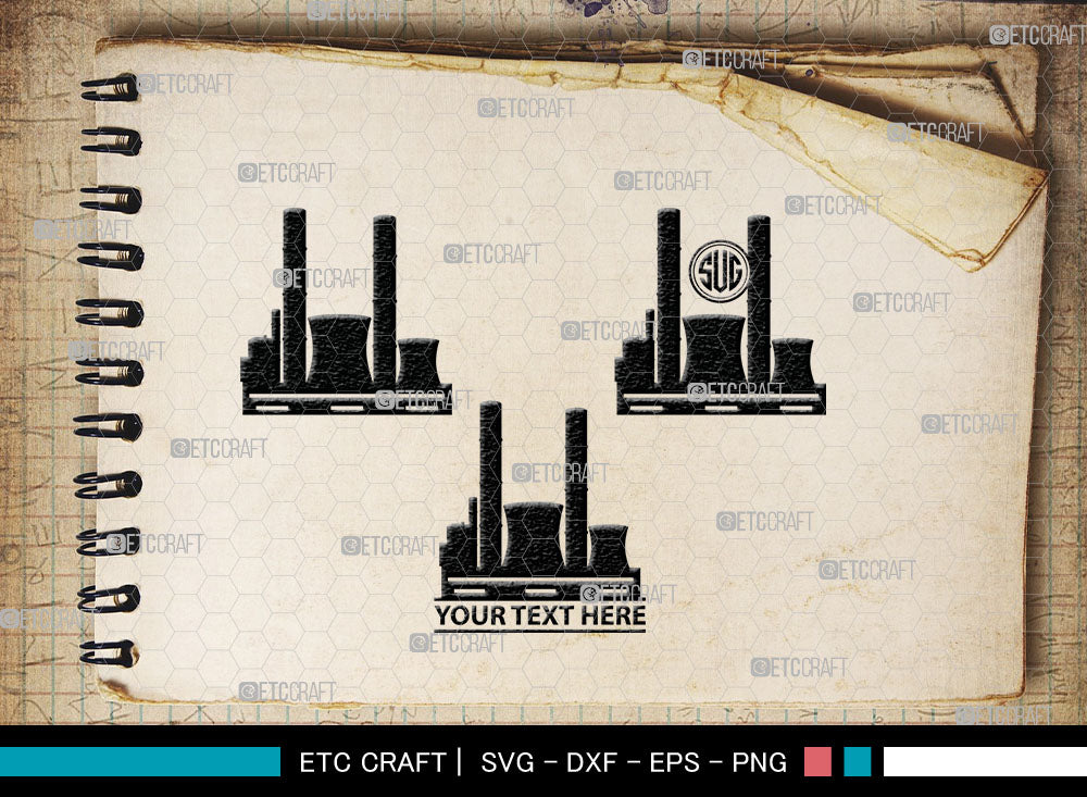 Power Plant Monogram, Coal Power Plant Silhouette SVG, Industry Smoke ...