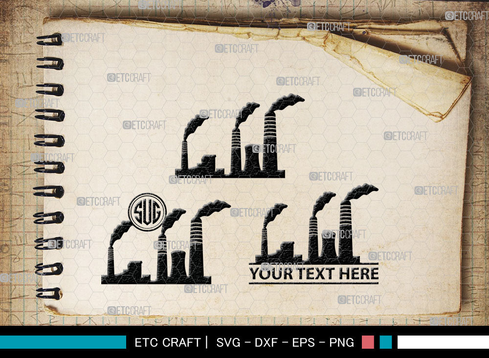Power Plant Monogram, Coal Power Plant Silhouette SVG, Industry Smoke ...
