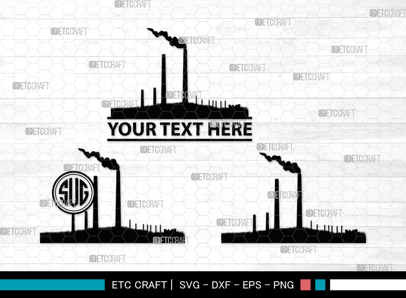 Power Plant Monogram, Coal Power Plant Silhouette SVG, Industry Smoke ...