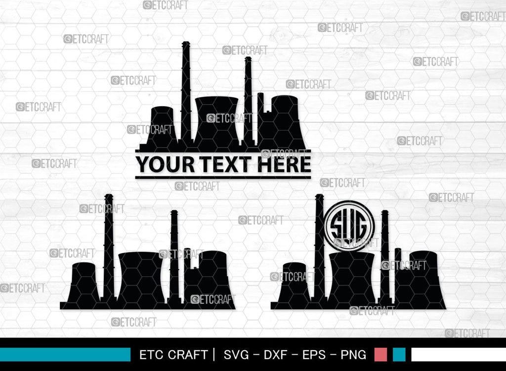 Power Plant Monogram, Coal Power Plant Silhouette SVG, Industry Smoke ...
