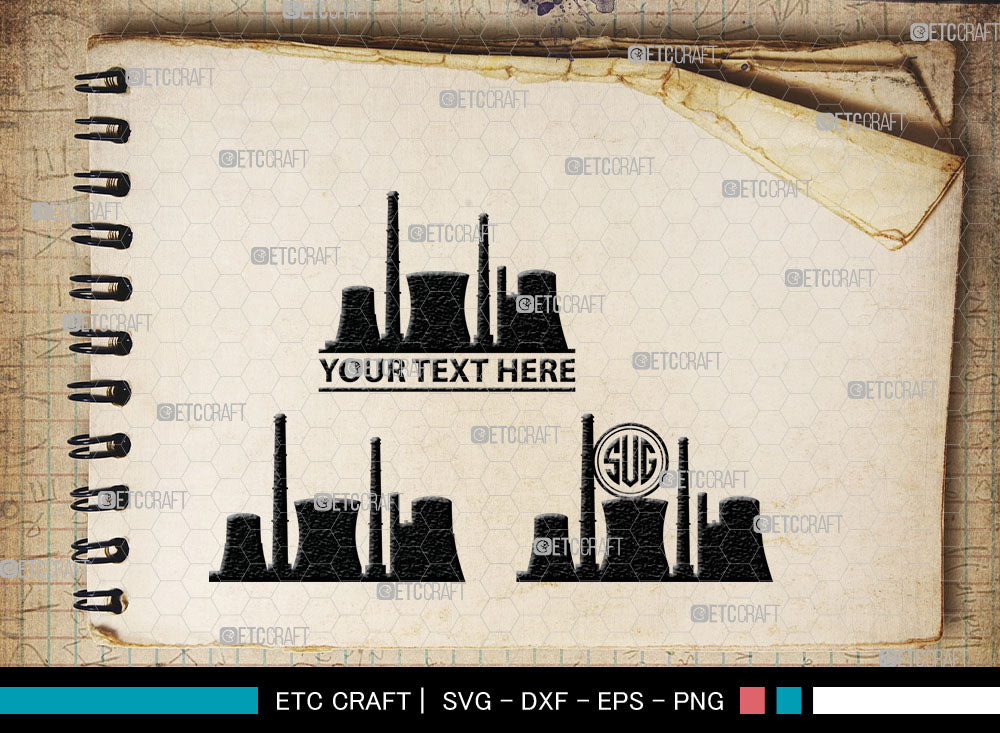 Power Plant Monogram, Coal Power Plant Silhouette SVG, Industry Smoke ...