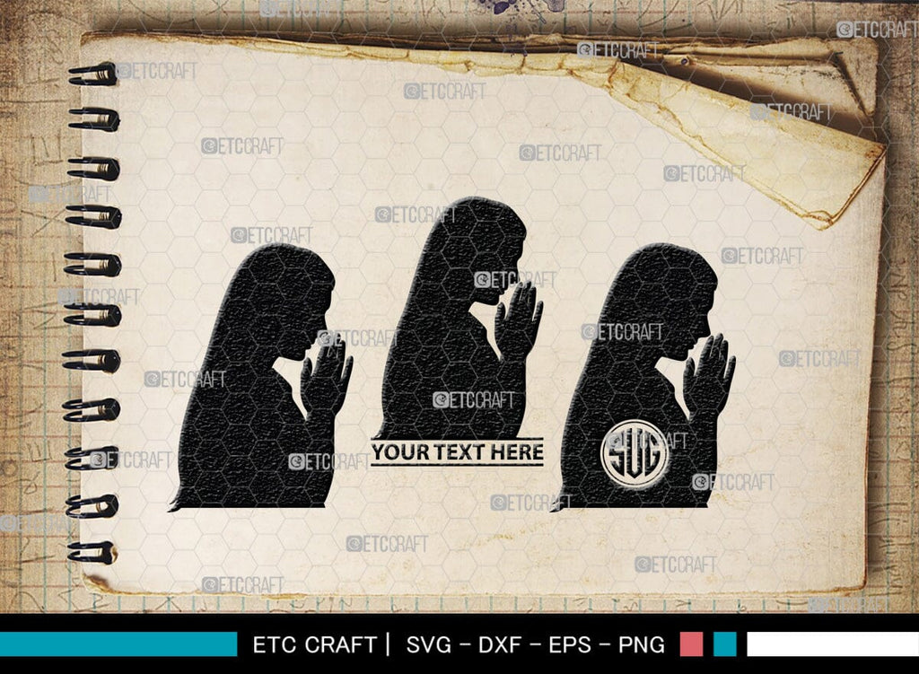 Praying Hand Monogram, Praying Hand Silhouette, Praying Hand SVG ...