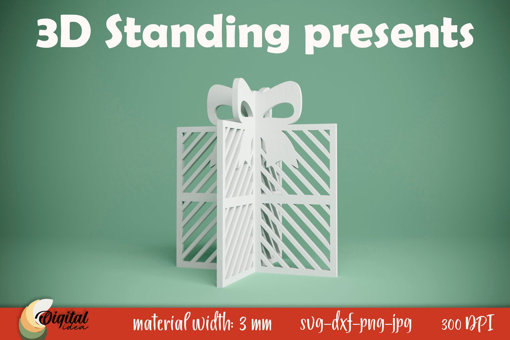 Present SVG. 3D Standing Present. Christmas Gift Laser Cut - So Fontsy