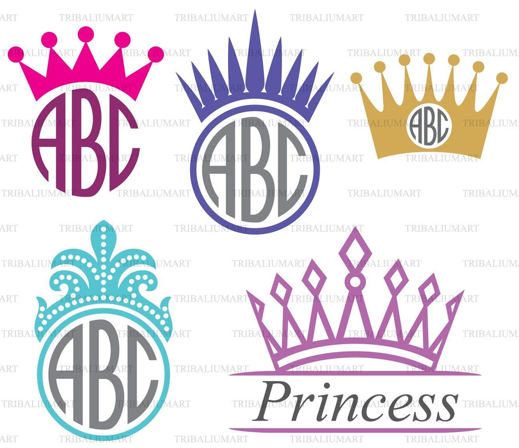 Princess Crown Monogram. Cut files for Cricut. Clip Art silhouettes ...