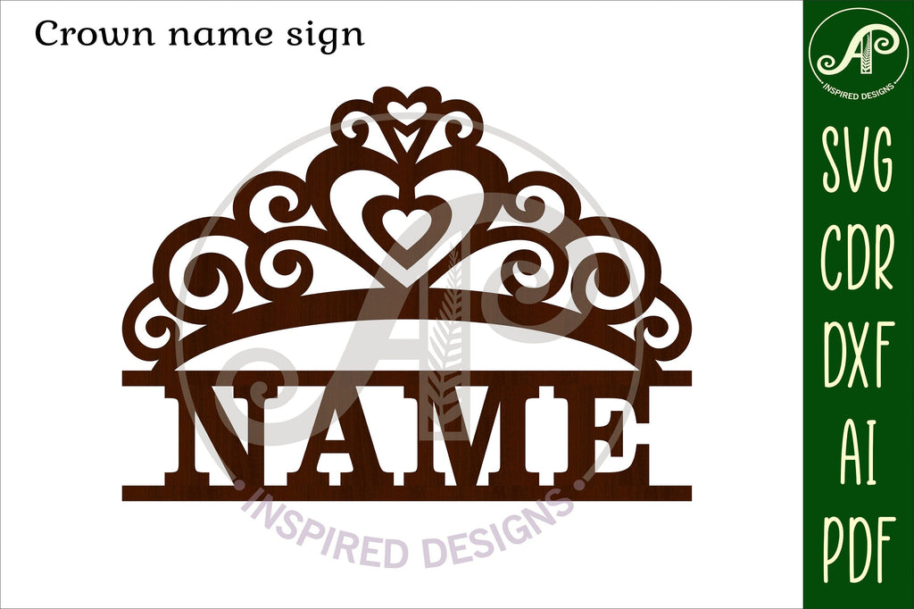 Princess crown name sign svg laser cut template - So Fontsy